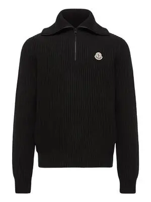 Moncler Logo Rib Wool Turtleneck - Black