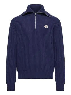 Moncler Logo Rib Wool Turtleneck - Blue