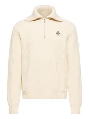 Moncler Logo Rib Wool Turtleneck - White