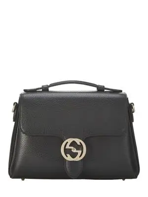 Gucci Black Leather Interlocking Top Handle Bag Black