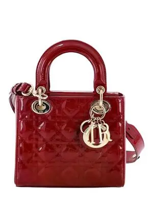Dior Lady Bag Cannage Quilt Patent Small Satchel - Red