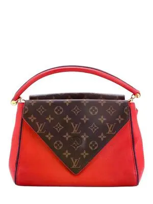 LOUIS VUITTON Double V Handbag Calfskin With Monogram Canvas Satchel - Red