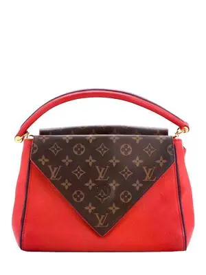 LOUIS VUITTON Double V Handbag Calfskin With Monogram Canvas Satchel - Red