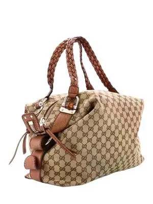 GUCCI Bamboo Bar Shoulder Bag Gg Canvas Large Tote Bag