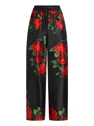 Dolce & Gabbana Rose-print Vanity Silk Trousers - Black