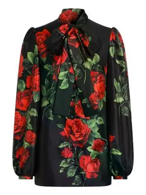 DOLCE & GABBANA Rose-print Silk Shirt