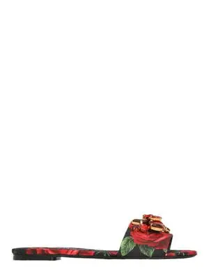 Dolce & Gabbana Rose-print Brocade Flat Slides Black