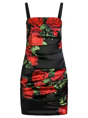 Dolce & Gabbana Dolce & Gabbana Floral Print Satin Mini Dress Black