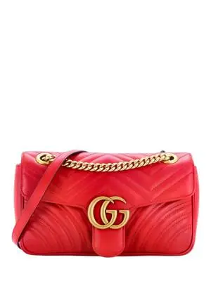 Gucci Gg Marmont Flap Bag Matelasse Leather Small Crossbody Bag - Red