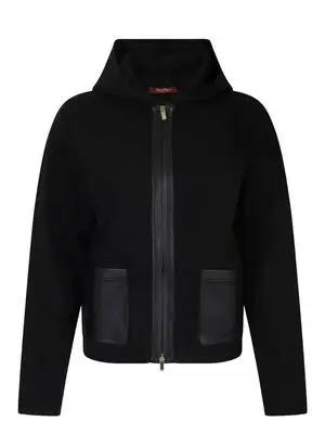 Max Mara Hooded Zip-up Sweater With Leather Pockets - Black