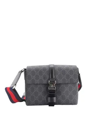 GUCCI Front Buckle Web Messenger Bag Gg Coated Canvas Mini Crossbody Bag