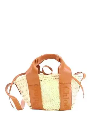 Chloé Sense Basket Tote Raffia With Leather Small Shoulder Bag - Brown