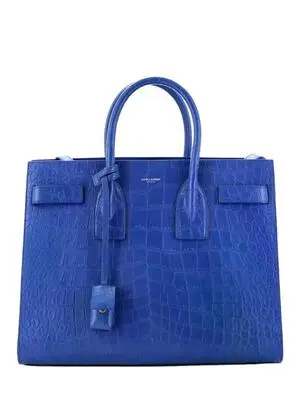 Saint Laurent Saint Laurent Sac De Jour NM Bag Crocodile Embossed Leather Small Satchel Blue