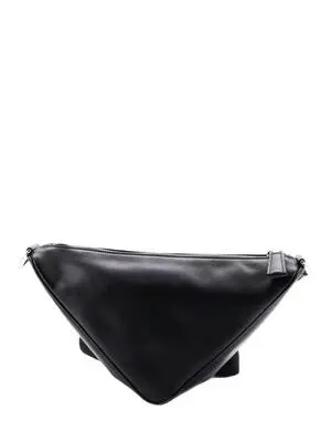 Prada Triangle Logo Zip Soft Leather Small Crossbody Bag - Black