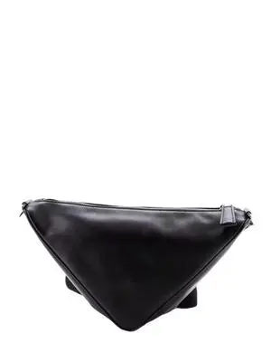 Prada Triangle Logo Zip Soft Leather Small Crossbody Bag - Black