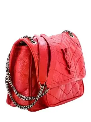 Saint Laurent Niki Chain Flap Bag Matelasse Chevron Leather Baby Shoulder Bag - Red