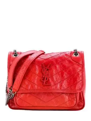 Saint Laurent Niki Chain Flap Bag Matelasse Chevron Leather Baby Shoulder Bag - Red