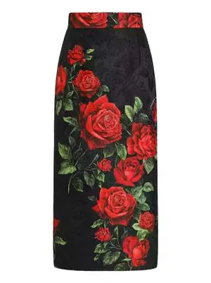 Dolce & Gabbana Rose-print Brocade Skirt - Black