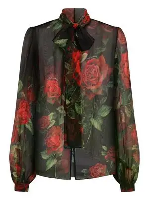 Dolce & Gabbana Rose-print Chiffon Blouse - Black
