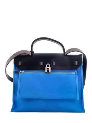 Hermès Herbag Zip Leather And Toile 31 Shoulder Bag - Blue