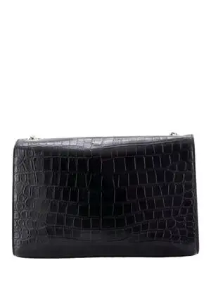 Saint Laurent Classic Monogram Tassel Crocodile Embossed Leather Medium Crossbody Bag - Black