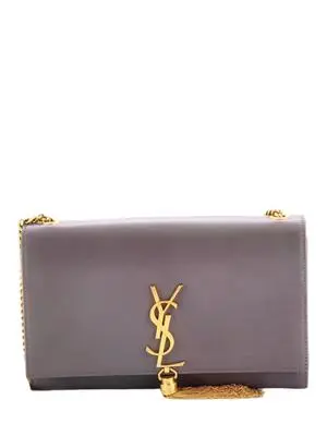 Saint Laurent Classic Monogram Tassel Leather Medium Crossbody Bag - Grey