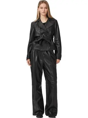 ALLSAINTS Okena Cropped Leather Jacket - Black