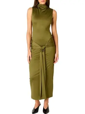 NIA Victoria Tie Front Maxi Dress - Olive