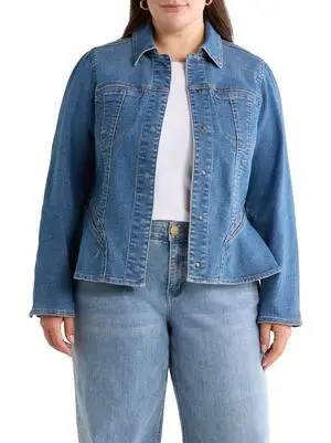 Wit & Wisdom Peplum Denim Jacket - Mid Blue