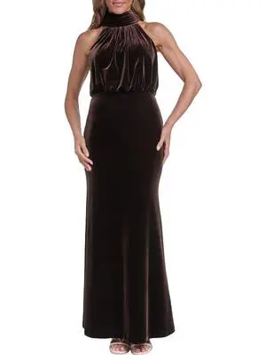 Eliza J Sleeveless Velvet Gown - Chocolate