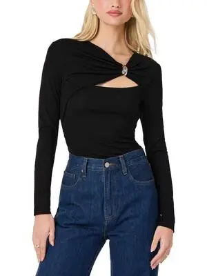 Astr The Label Shanetta Offset Cutout Knit Top - Black