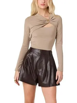 Astr The Label Shanetta Offset Cutout Knit Top - Taupe