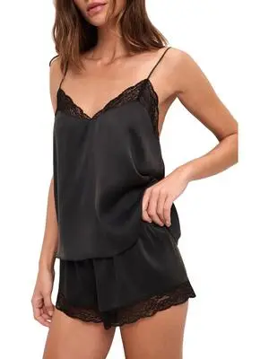 Eberjey Washable Silk Lace Cami And Short Set - Black