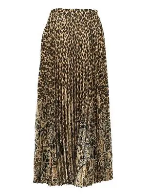 Etro Etro Pleated Midi Skirt With Paisley And Animal Print Brown