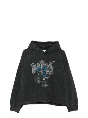 GANNI Isoli Cropped Hoodie With Graphic Print - Phantom Black