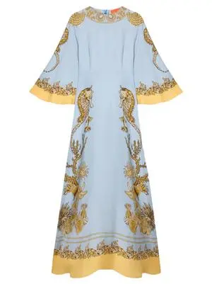 La DoubleJ Sœur Oceania-print Bell Sleeve Maxi Dress - Light Blue