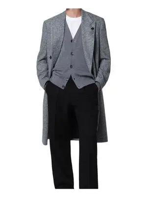 LARDINI Double Breasted Long Coat - Grey