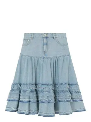 GANNI Ruffled Tiered-hem Midi Skirt - Blue