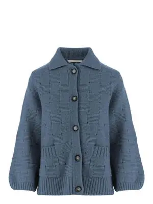 ALLUDE Textured Button-up Cardigan - Blue