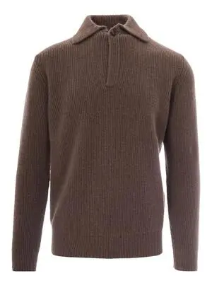 BALLANTYNE Ballantyne Long-Sleeved Polo Collar Sweater Brown
