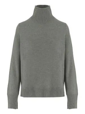 ALLUDE Ribbed Turtleneck Knitted Sweater - Gray