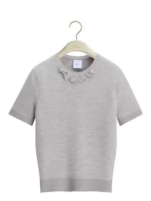 Dior Short-Sleeved Embroidered Sweater Grey