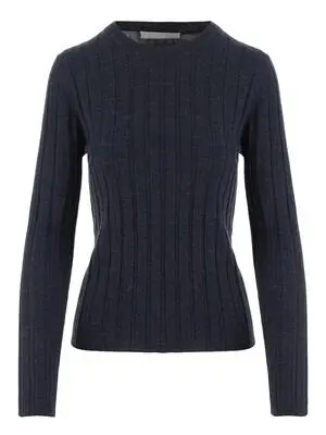 ALLUDE Ribbed Fitted Knitted Sweater - Black