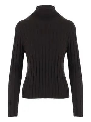 ALLUDE Ribbed Turtleneck Knitted Sweater - Black