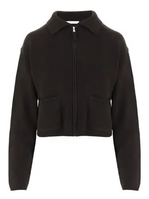 ALLUDE Zip-up Collar Cardigan With Front Pockets - Black