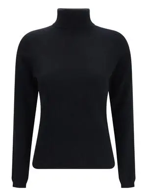 ALLUDE Fitted Turtleneck Sweater With Ribbed Cuffs And Hem - Black