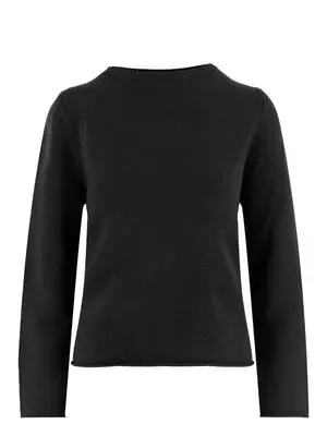 ALLUDE Ribbed Crew Neck Knit Sweater - Black