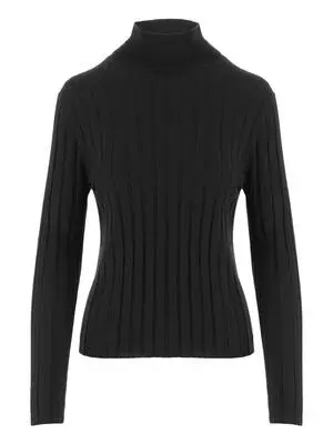 ALLUDE Ribbed Turtleneck Knitted Sweater - Black