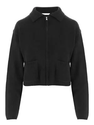 ALLUDE Cropped Zip-up Cardigan - Black