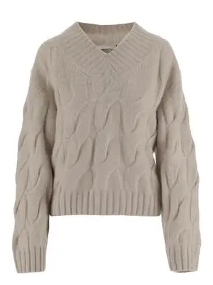 ALLUDE Cable-knit V-neck Sweater - No